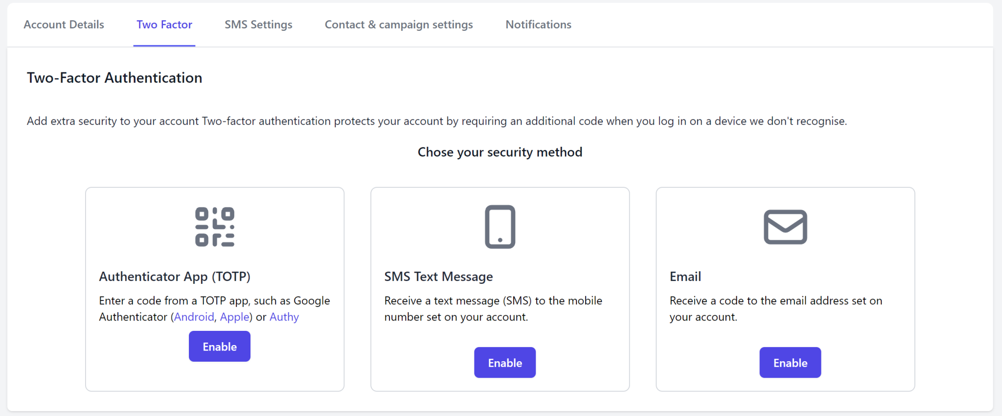 Profile & Settings – Two Factor - Support | Edgility
